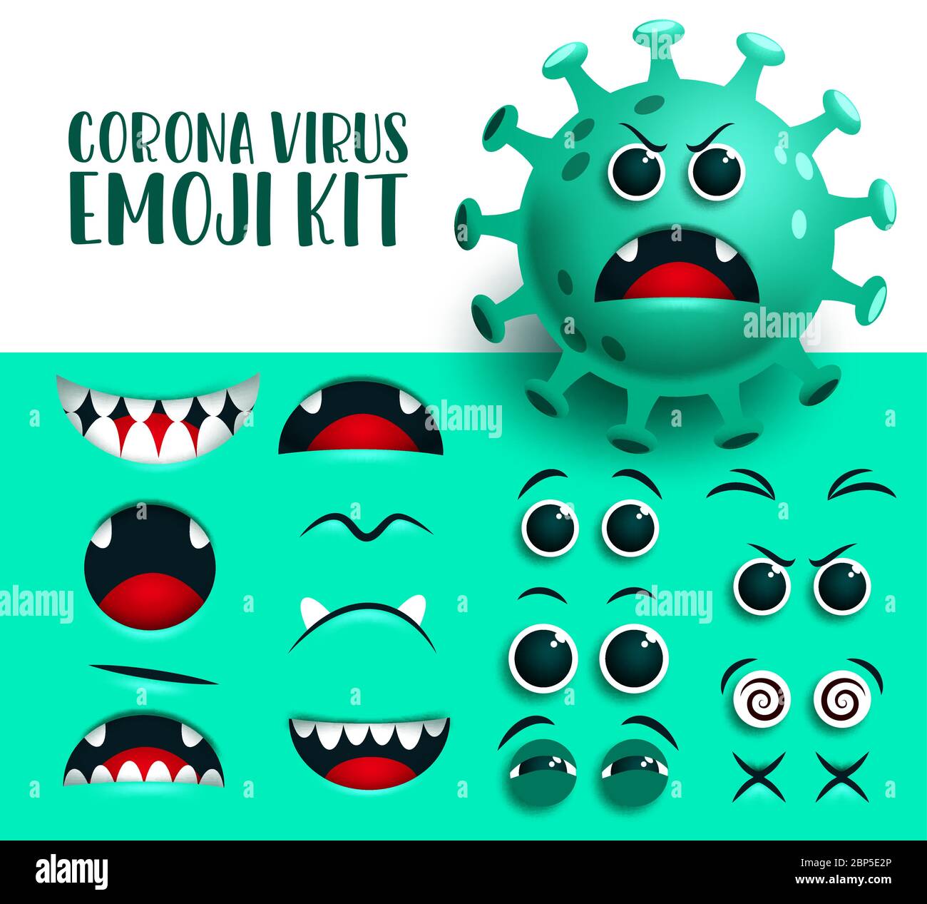 Corona virus emoji kit vector set. Covid19 green ncov virus emoticon ...