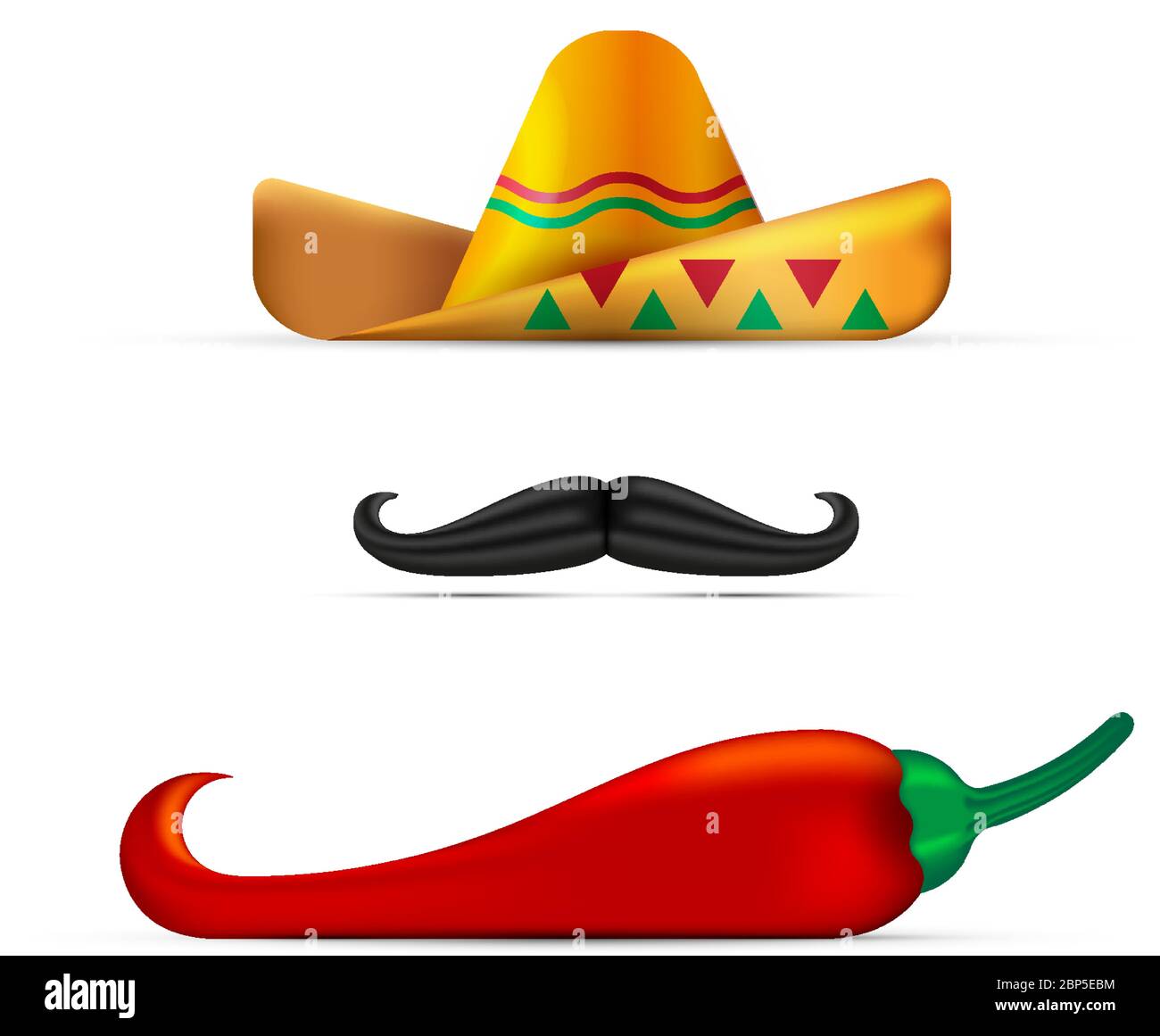 Sombrero, mustache and red pepper. Symbols of Mexico, vector set Stock ...