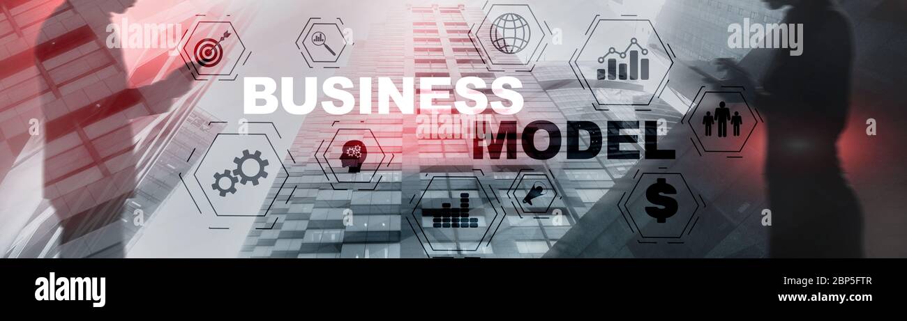 Business Model Concept. Abstract background with keywords and icons ...