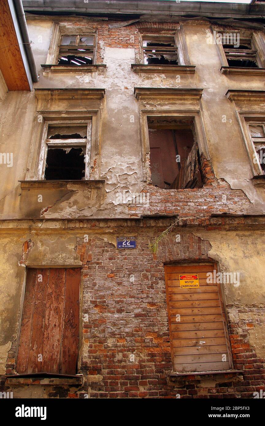 Derelict building in the old Jewish district Kazimierz, Krakow, Poland ...