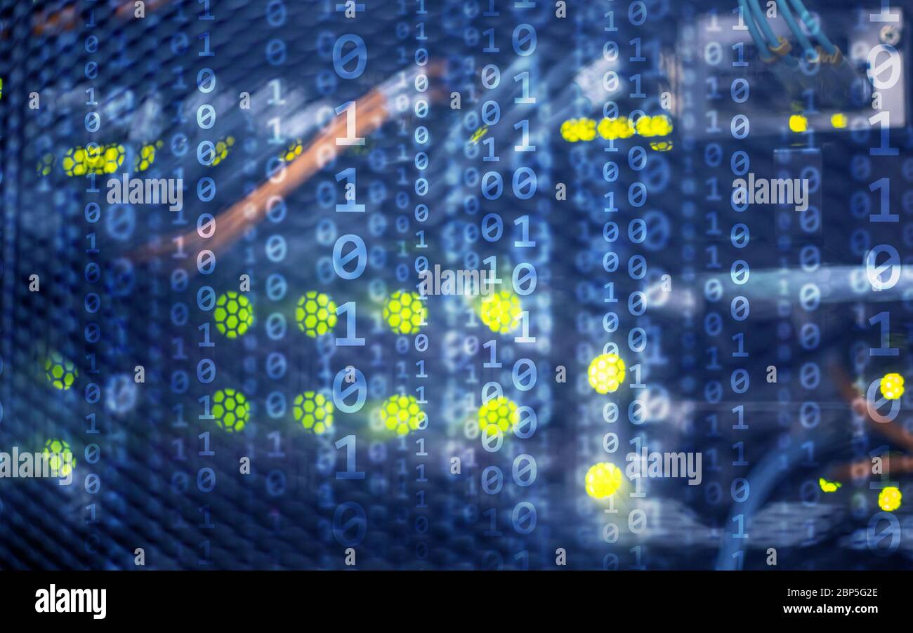 Binary code matrix digital internet technology concept on server room ...