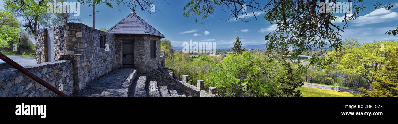 Amphitheater ruins with castle like tourettes made of stone and rock ...