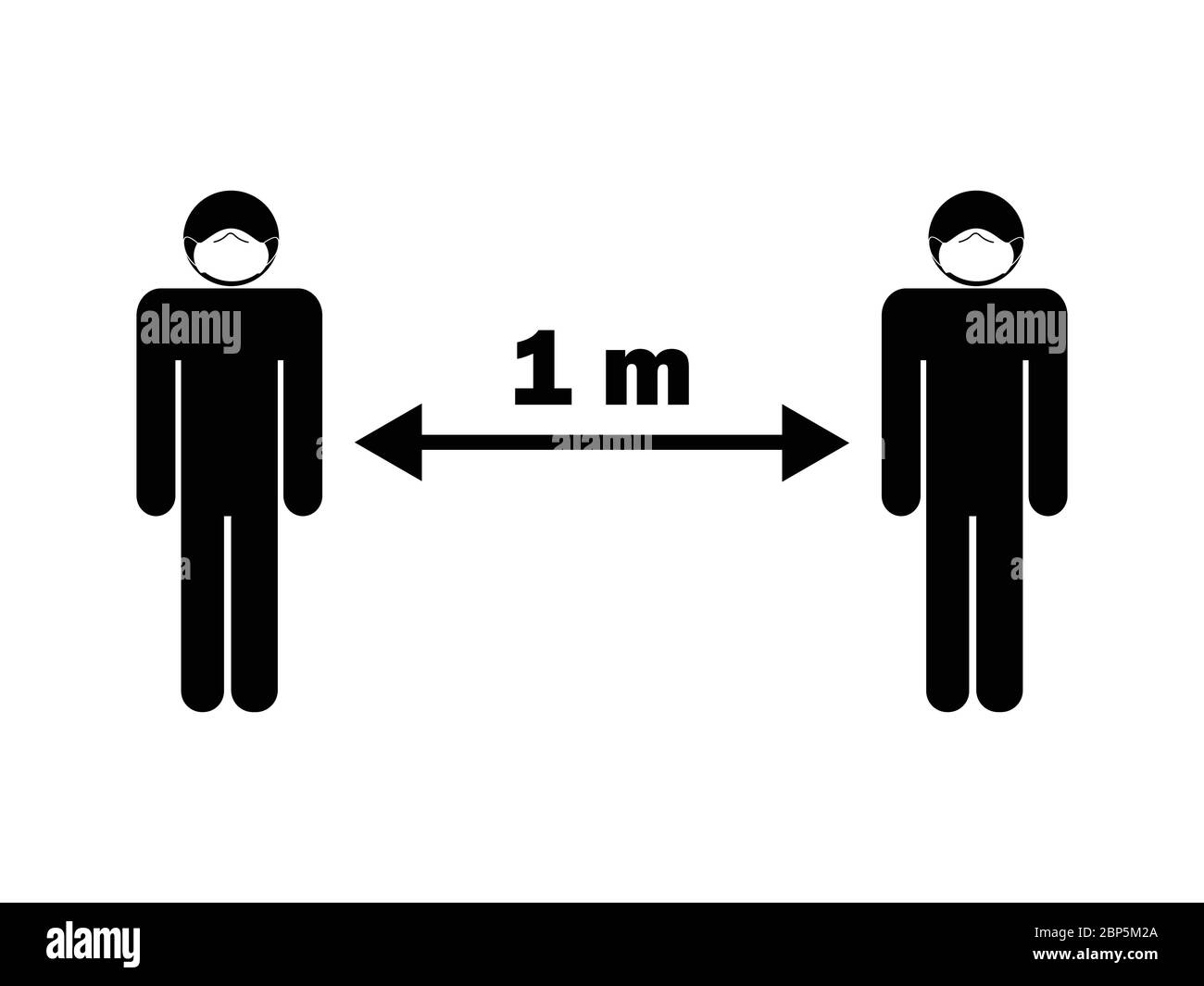 Social Distancing one meter apart from others. Black and white sign ...