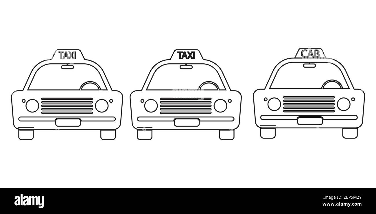 Taxi Cab Vintage Front View Outline Set. Three taxi cab car automobile ...