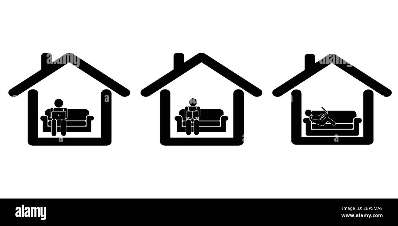 Work Read at home. Pictogram depicting man working and reading from ...