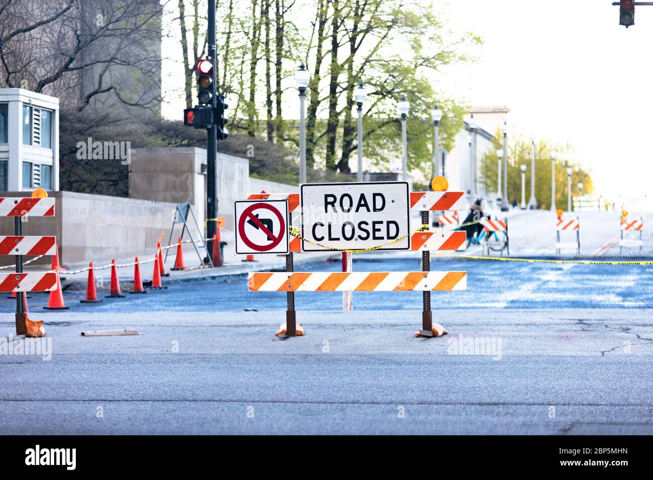 Road closeure sign with traffic cones and barricades Stock Photo - Alamy