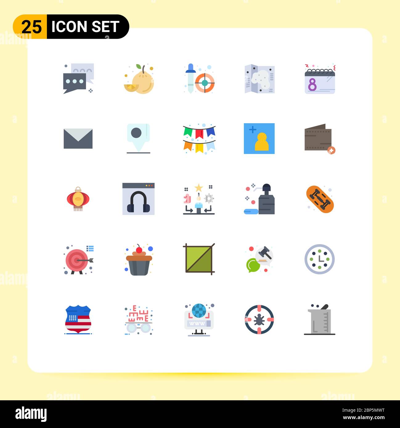 Mobile Interface Flat Color Set Of 25 Pictograms Of Day Garden Color Picker Park Map