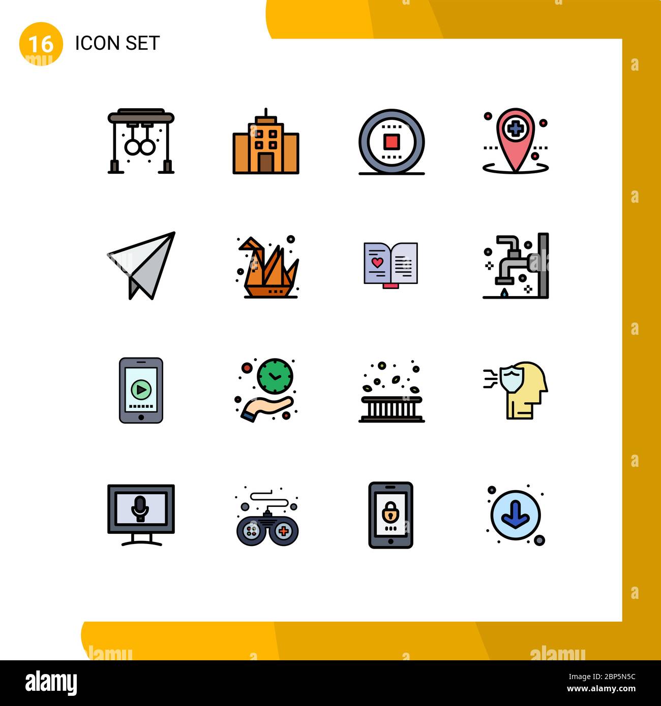 Universal Icon Symbols Group of 16 Modern Flat Color Filled Lines of ...