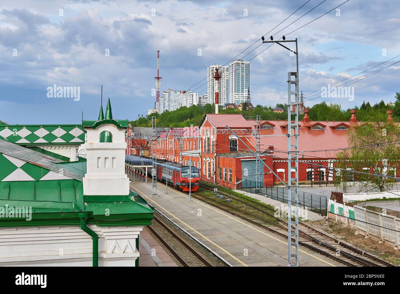 Perm, Russia - May 10, 2020: view of the platform of the old station ...