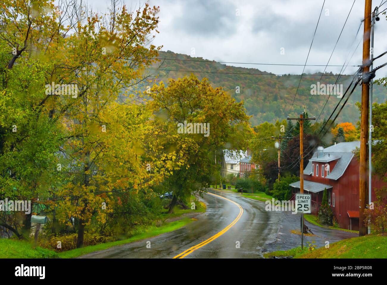 Rural Road thru New England Village in the Rain Stock Photo - Alamy