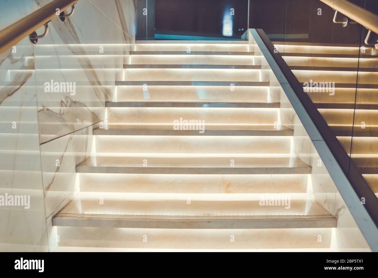 Bright stairs in the hotel. Stair case in the modern hotel interior ...