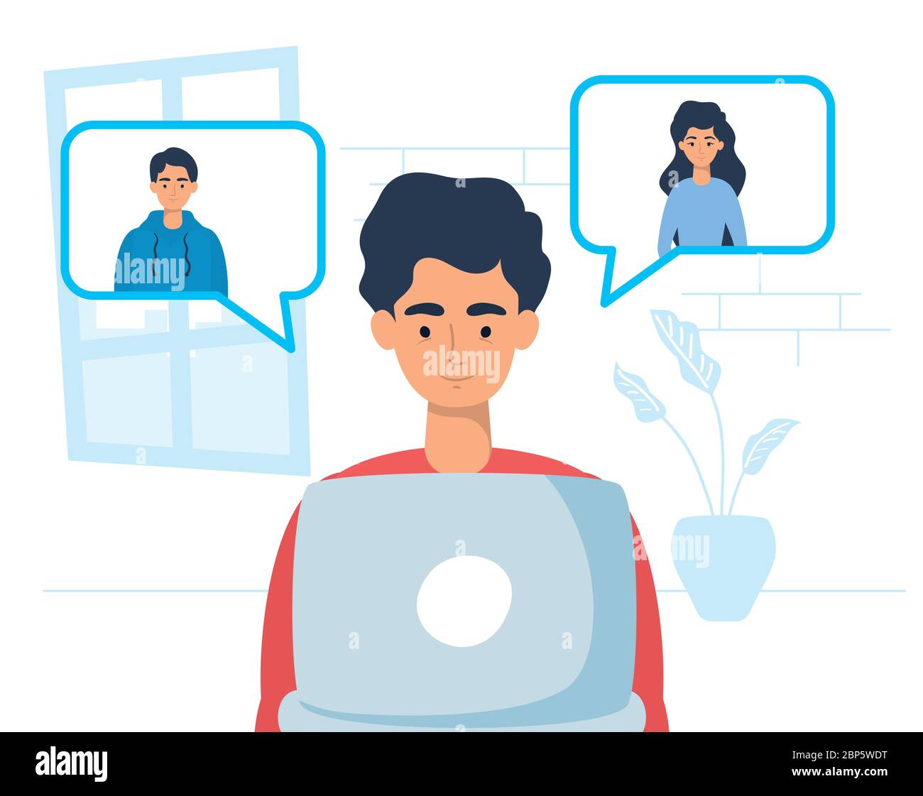man using laptop to communicate and stay home Stock Vector Image & Art ...