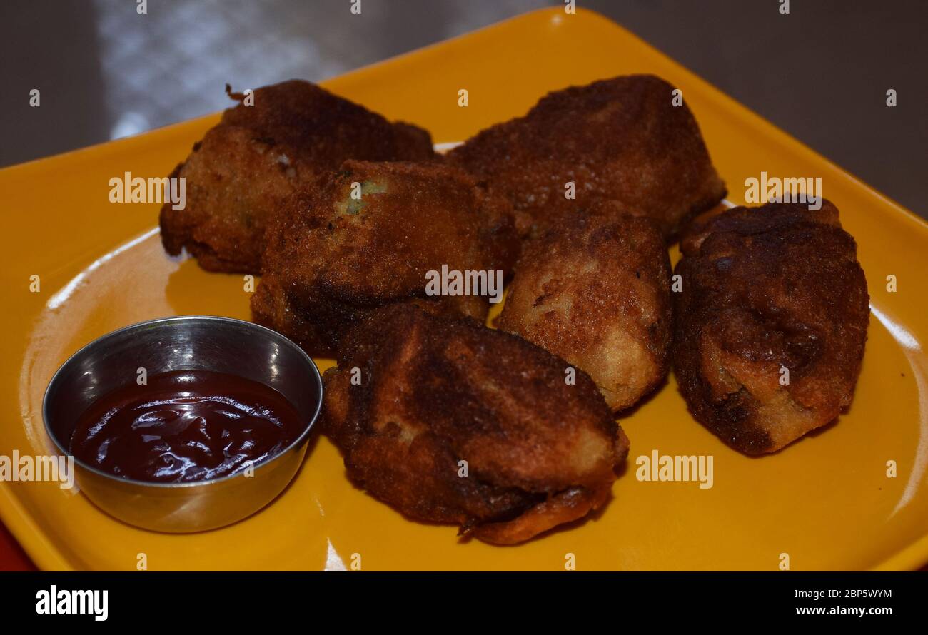 Indian Dish Bread roll which is an Indian snack recipe in which boiled ...