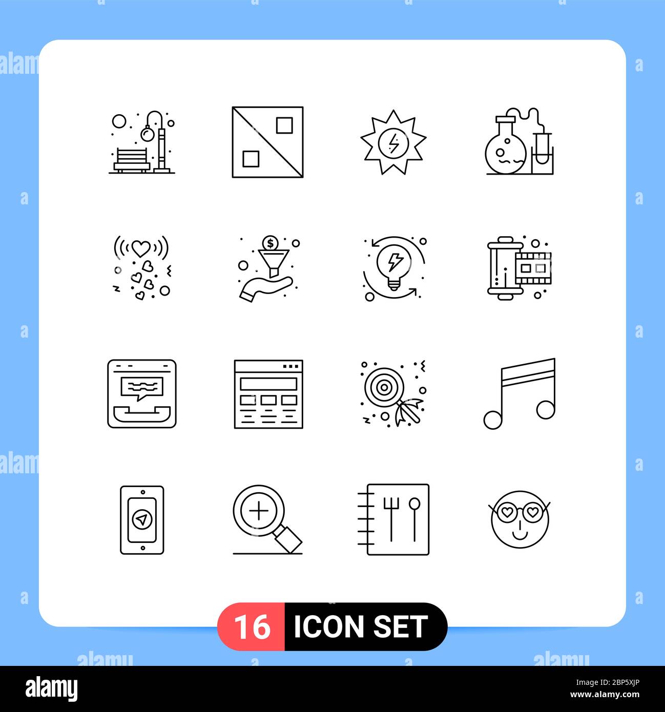 Mobile Interface Outline Set of 16 Pictograms of love, science, energy ...