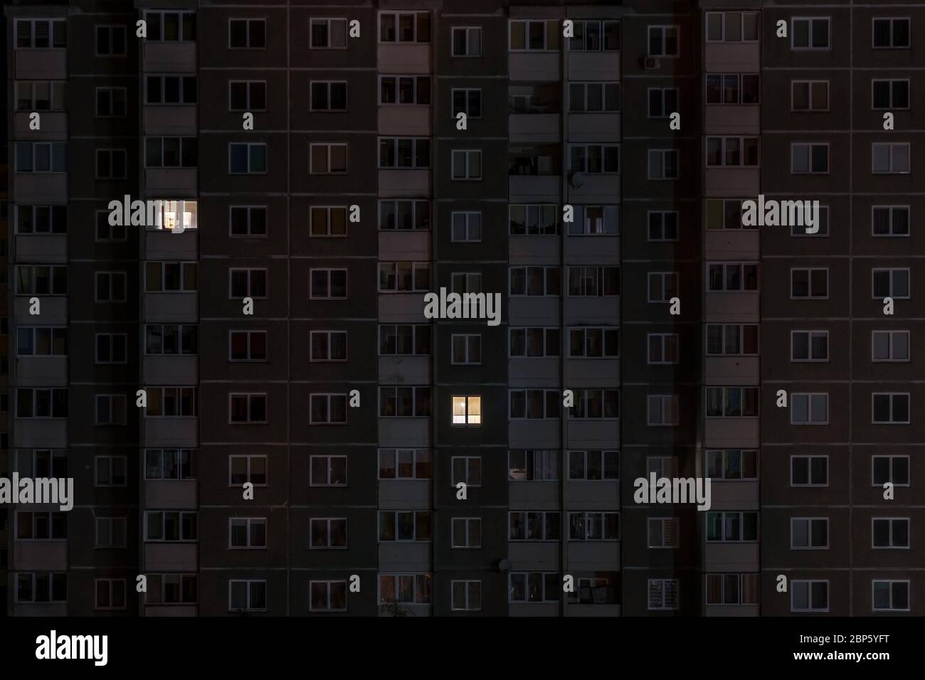 Flat night panorama of light in windows of multistory buildings. life ...