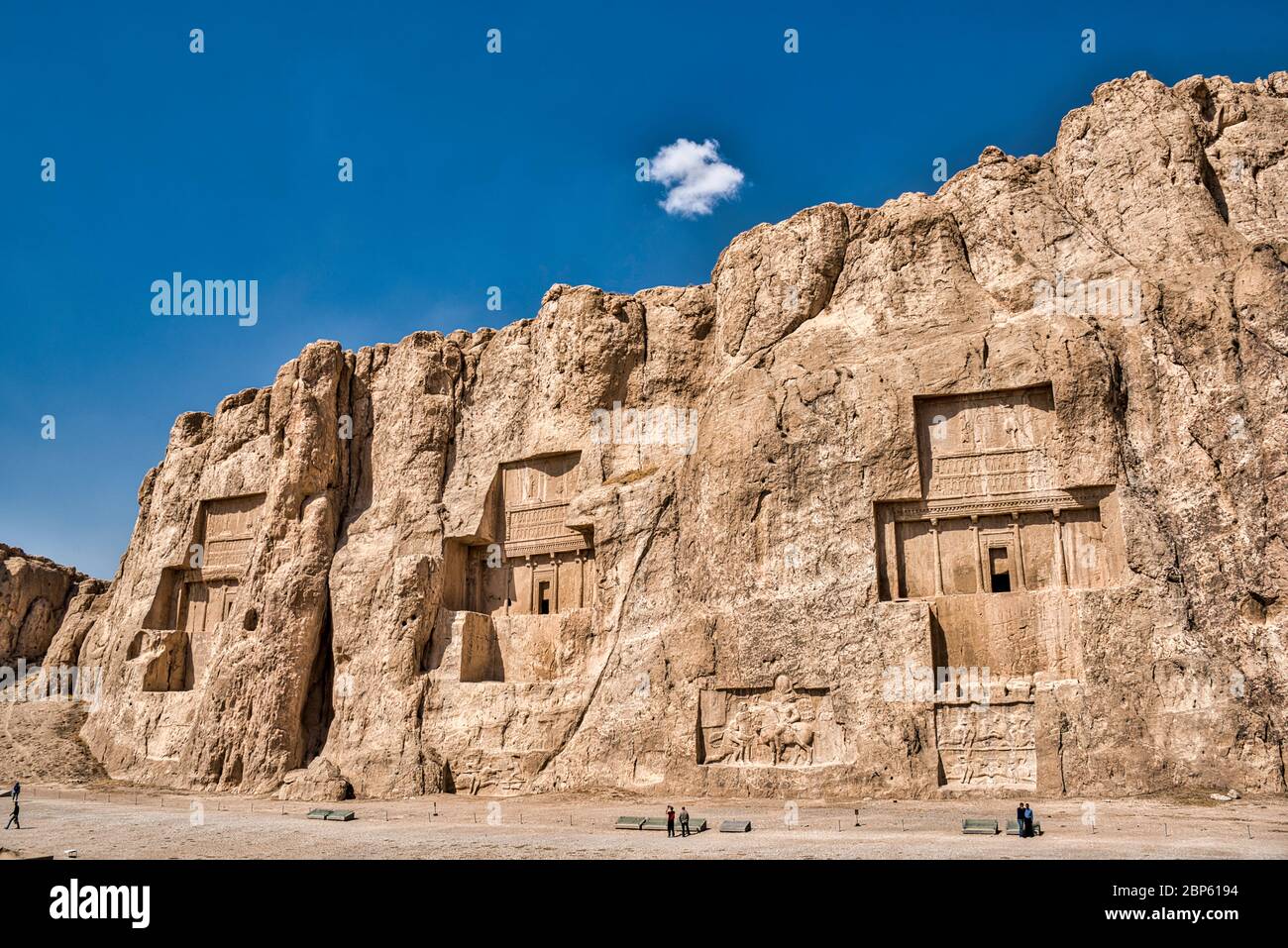 View of the necropolis of Naqsh-e Rostam with the tombs of Darius II ...