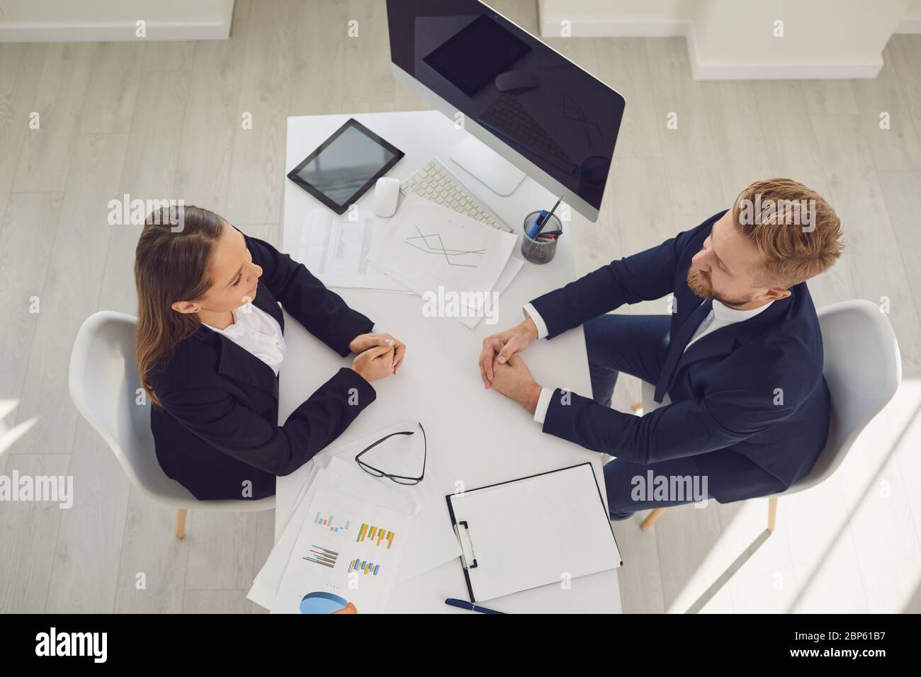 Recruitment of people. Applicant man at the interview in the office ...