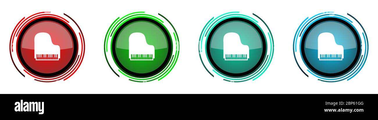 Piano round glossy vector icons, music set of buttons for webdesign ...