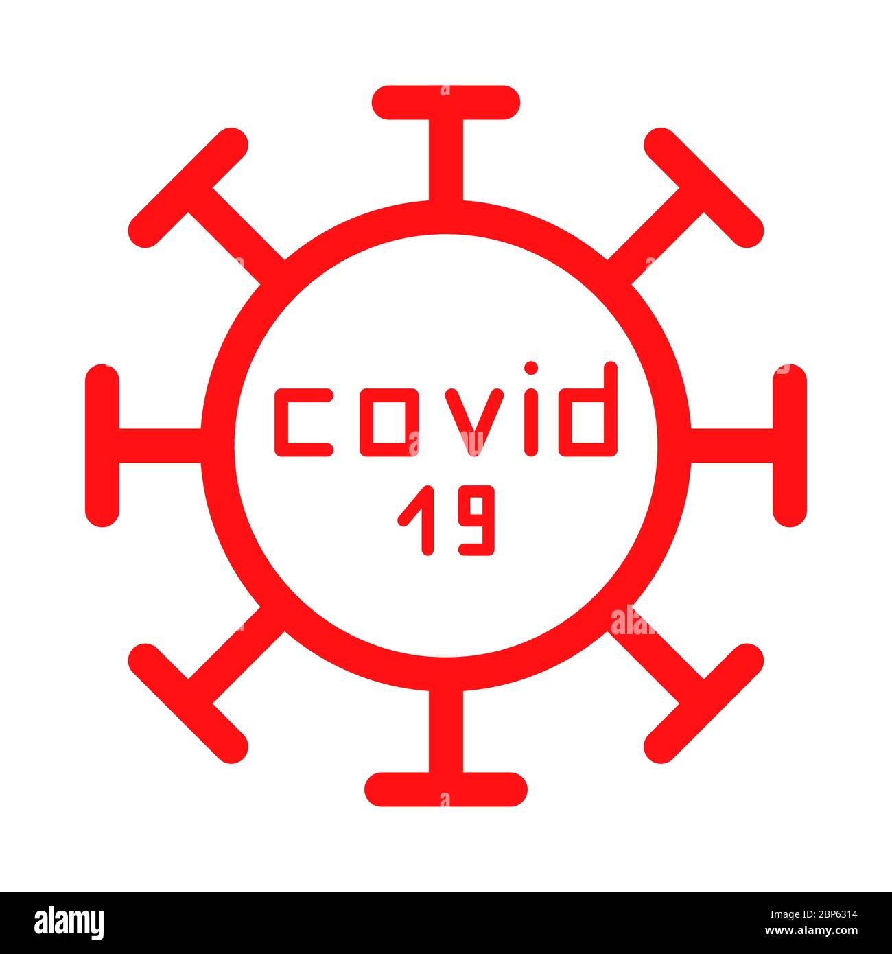 Covid-19 symbol of virus in red color on white background. Flat ...