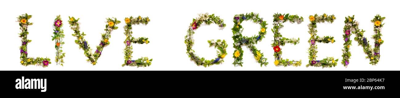 Flower And Blossom Letter Building Word Live Green Stock Photo - Alamy