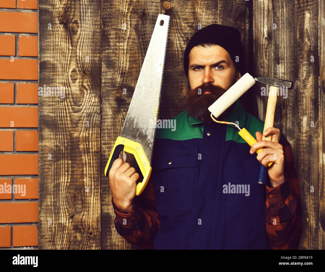 bearded painter, long beard, brutal caucasian hipster with moustache ...