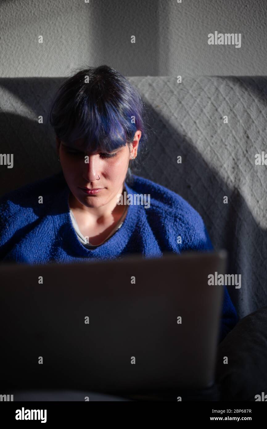 Alternative Girl Digital Device Technology Connection Concept with ...