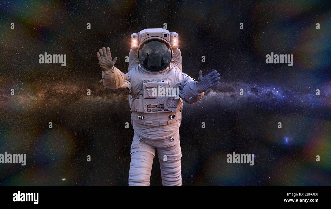 astronaut in outer space, spaceman in front of the Milky Way galaxy ...