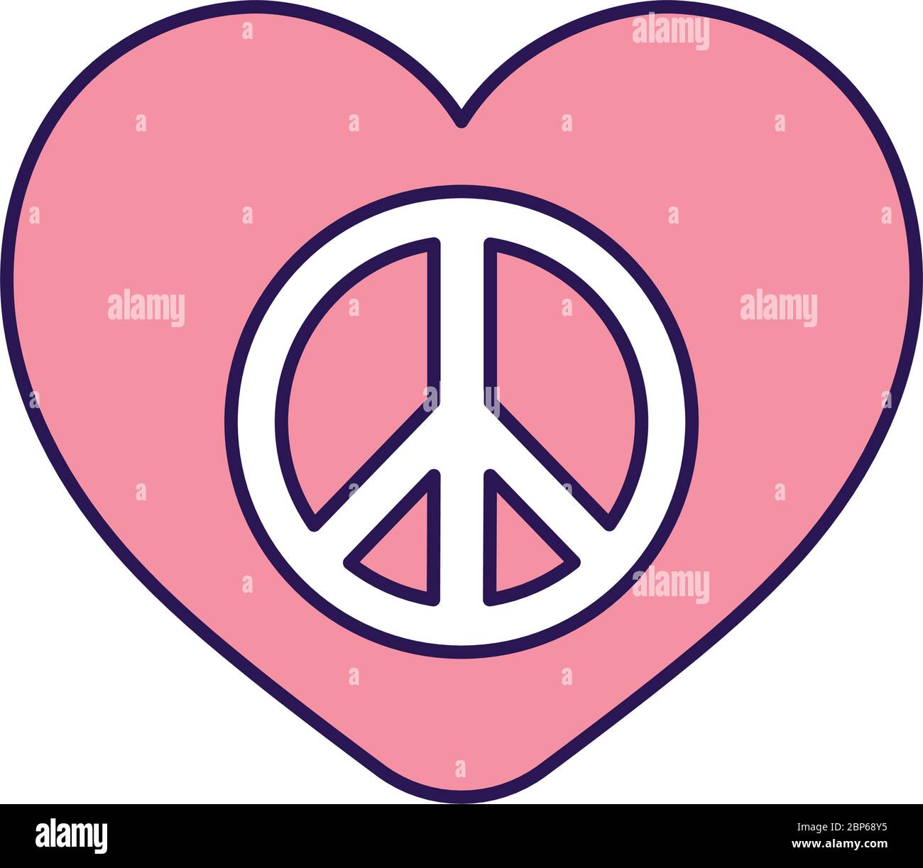 peace and love symbol inside heart fill style icon design of Hippie art ...