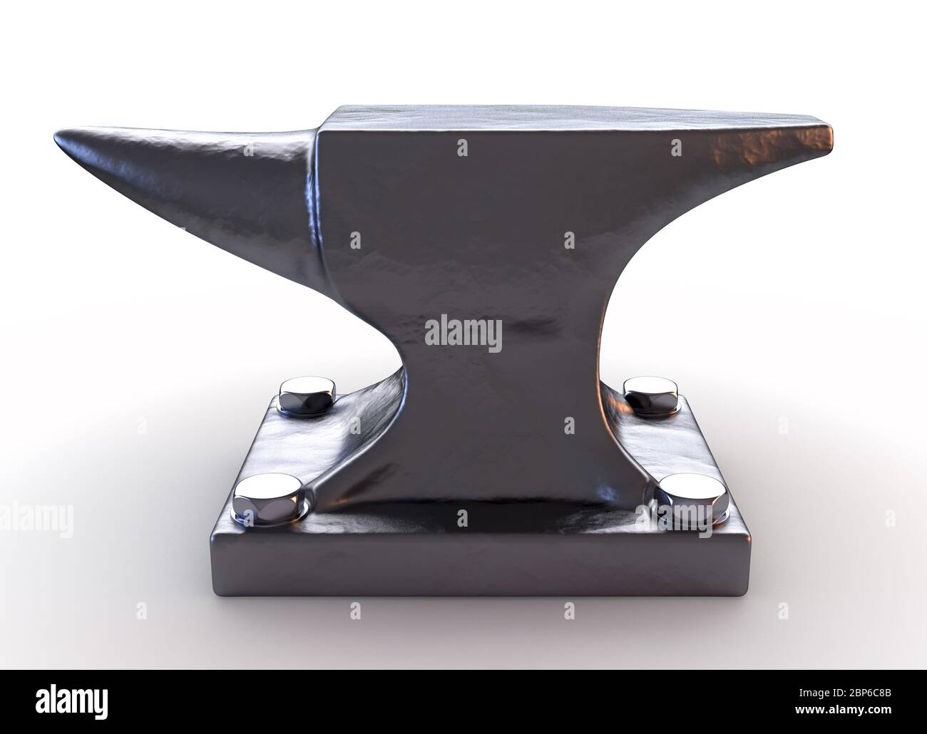 A heavy iron blacksmiths anvil with securing bolts holding it onto an ...