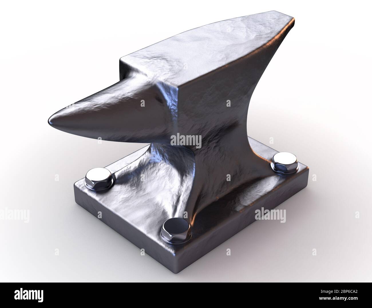 A heavy iron blacksmiths anvil with securing bolts holding it onto an ...