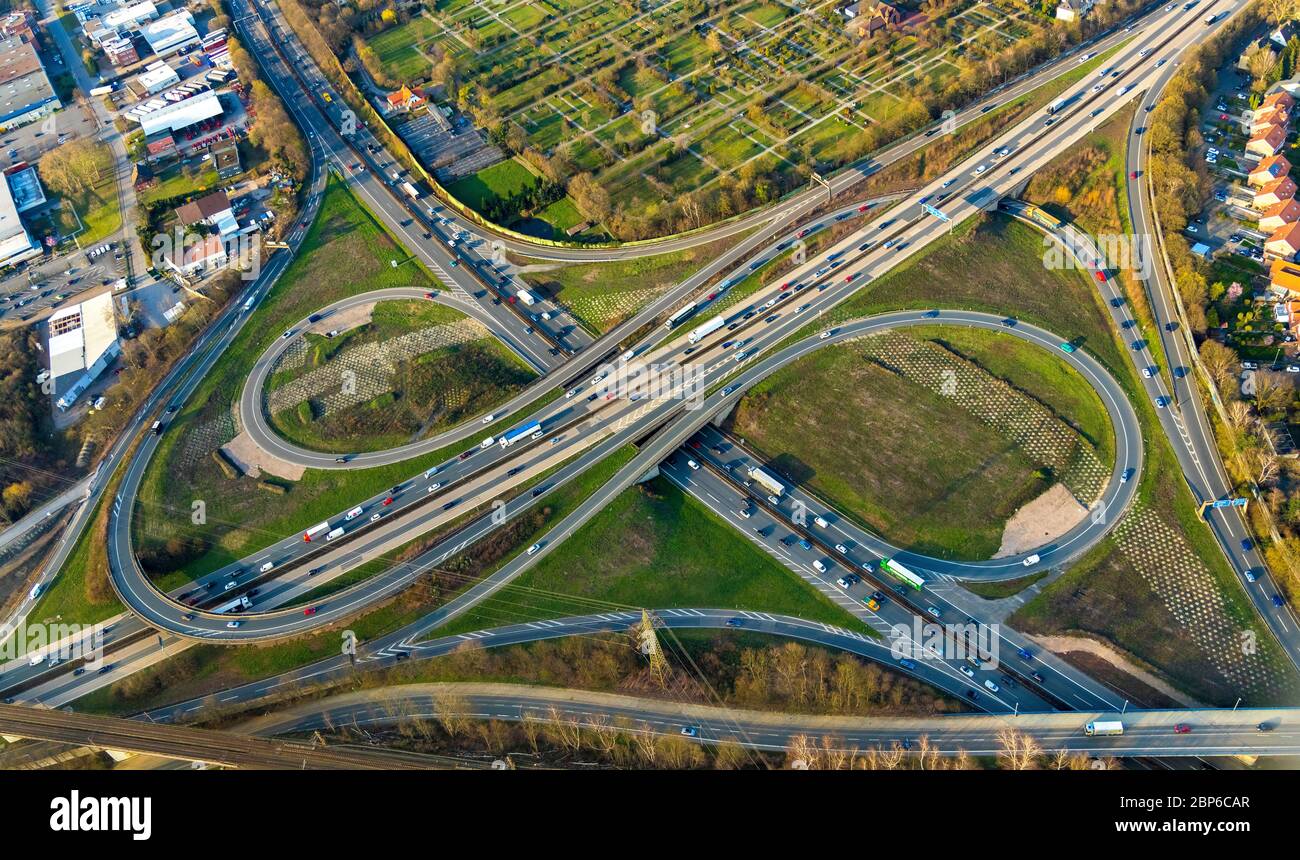 Aerial view, Autobahnkreuz Herne, traffic jam, traffic jam, Autobahn ...