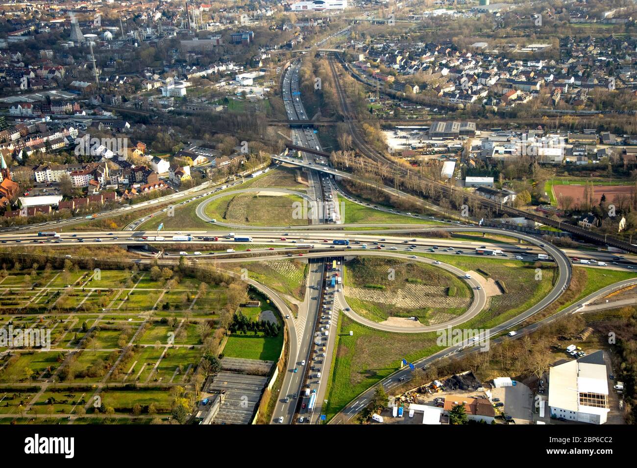 Aerial view, Autobahnkreuz Herne, traffic jam, traffic jam, Autobahn ...