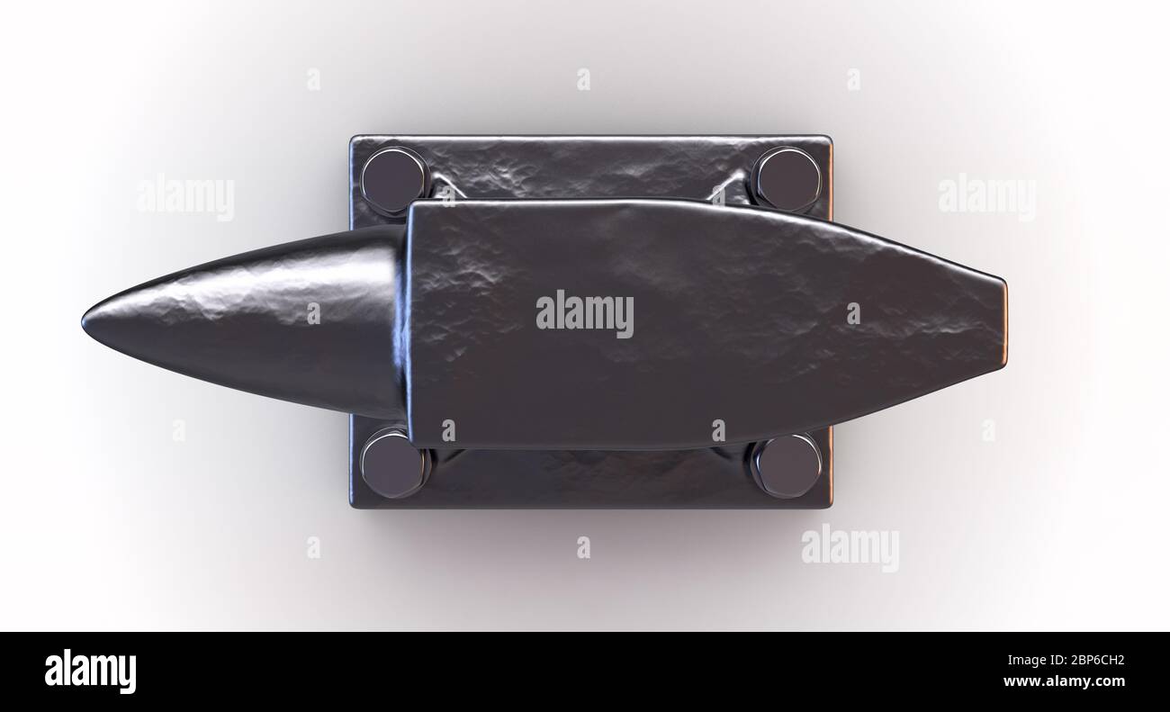 A heavy iron blacksmiths anvil with securing bolts holding it onto an ...