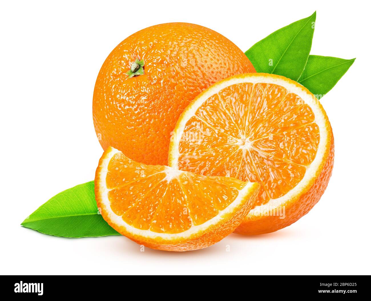 ripe oranges with a slice isolated on a white background with clipping ...