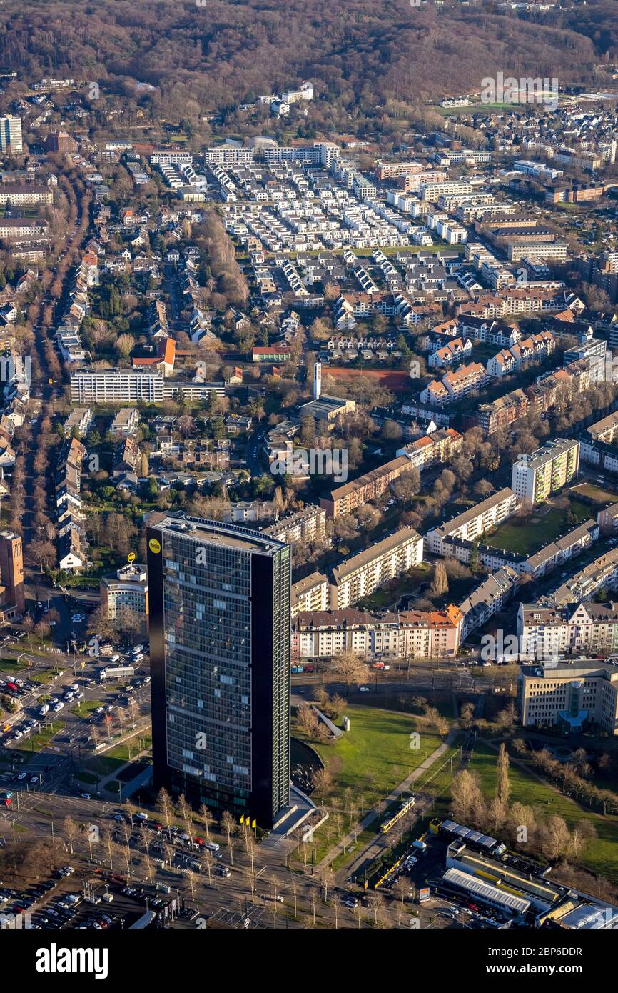 Aerial view, ARAG Tower, residential buildings, new development area ...