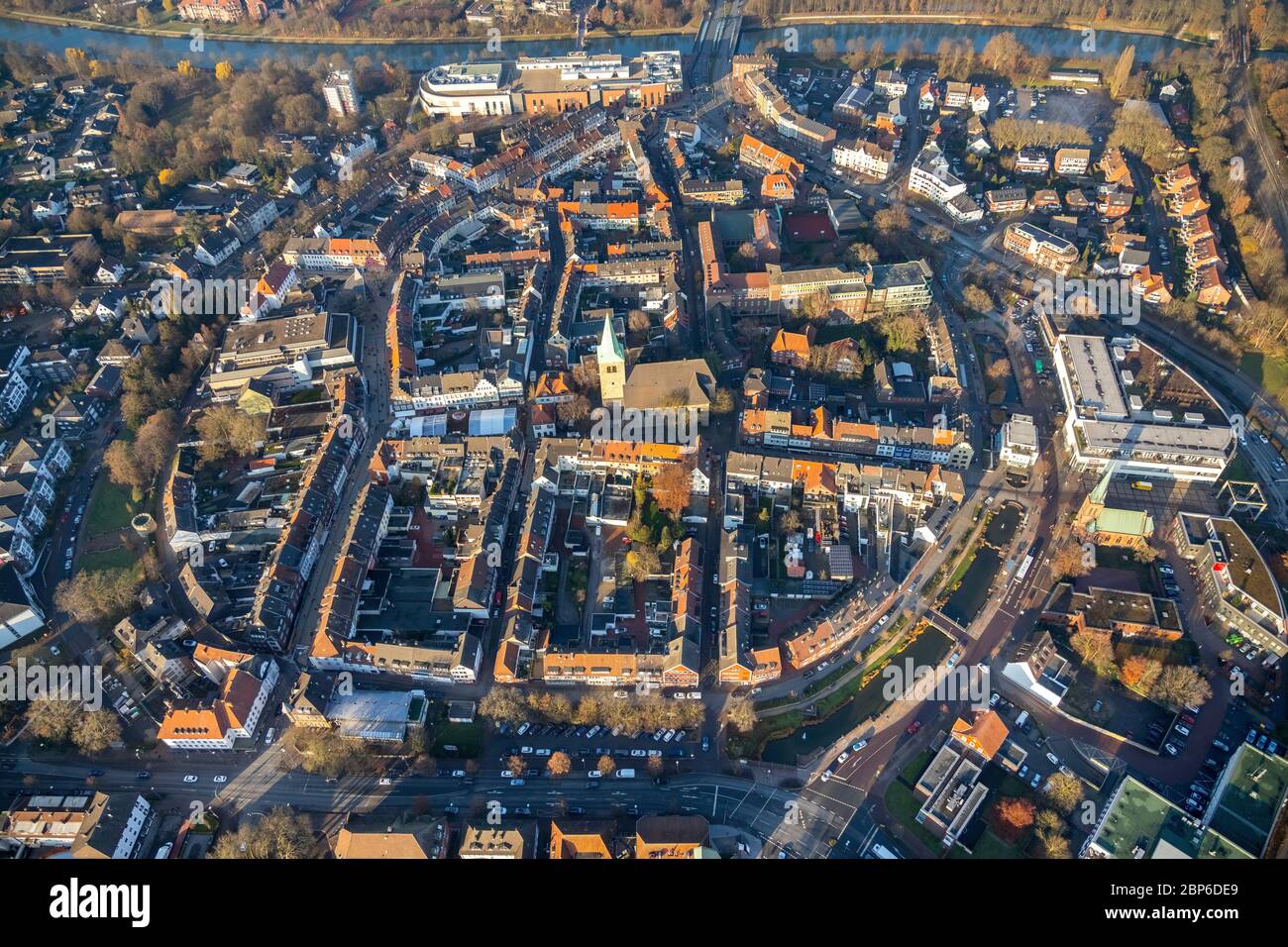 Aerial view, overview downtown Dorsten, in the middle of the market ...
