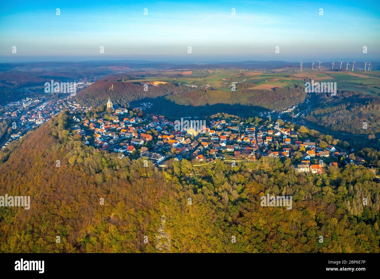 Aerial view, overview Obermarsberg, Marsberg, Sauerland, North Rhine ...