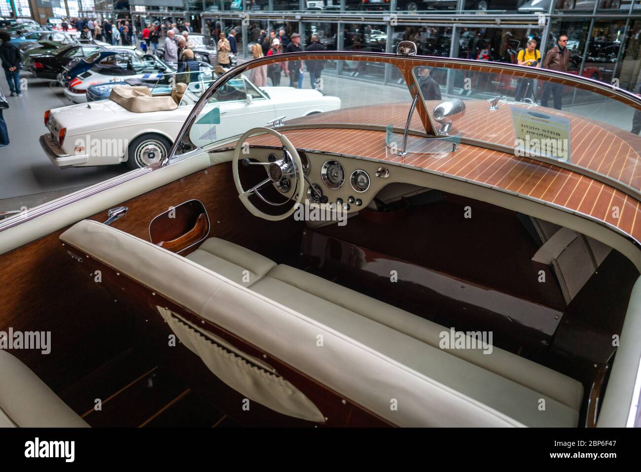 BERLIN - MAY 11, 2019: Interior of motor boat Molinari Super Tovel Riva ...