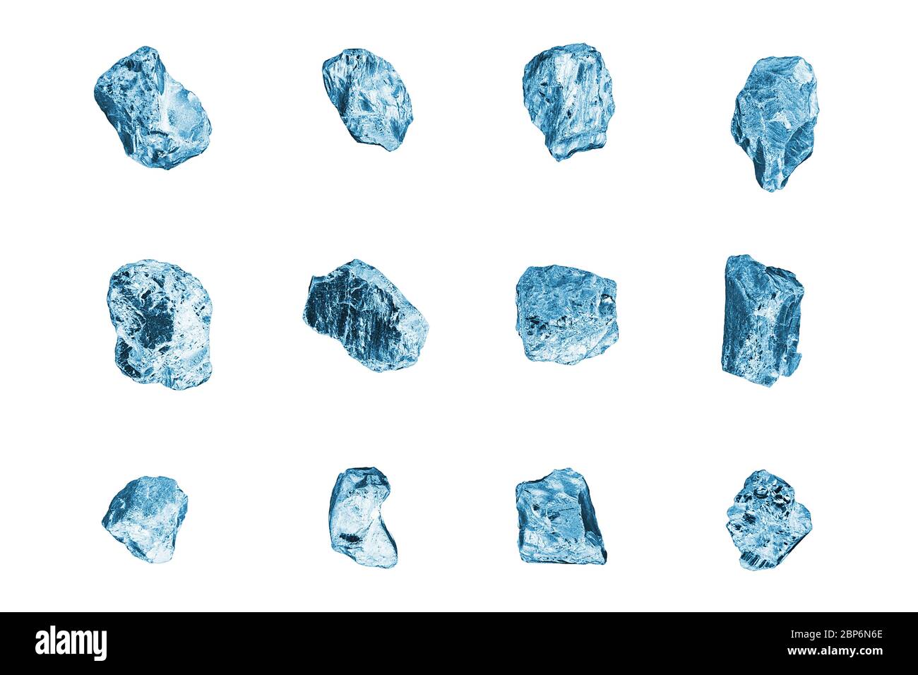Blue gem stones white background isolated closeup, crushed ice cubes ...