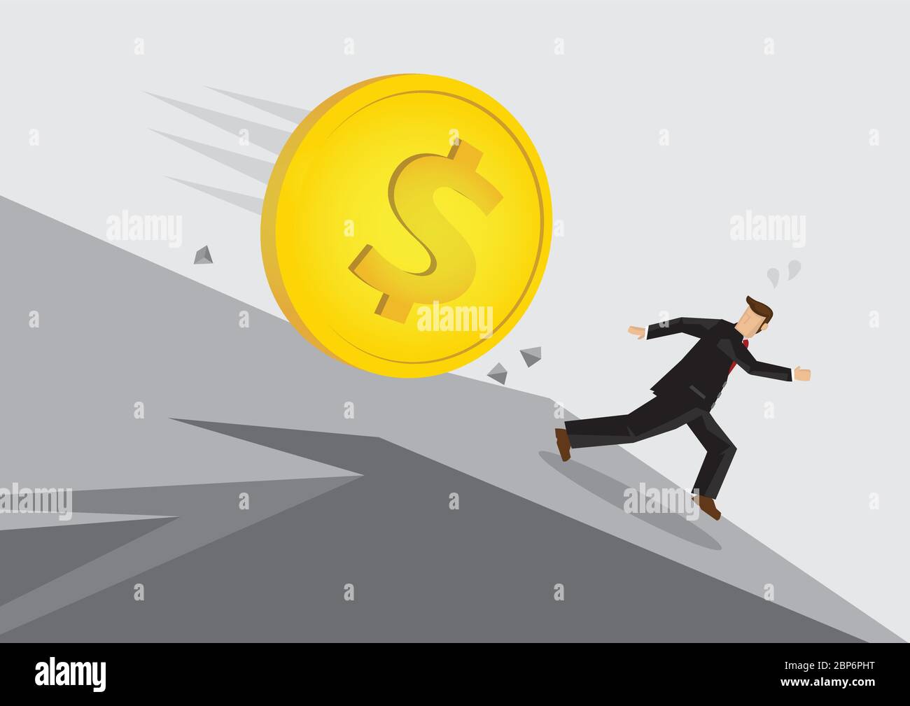 Vector illustration of a falling downhill bitcoin. Concept of the ...