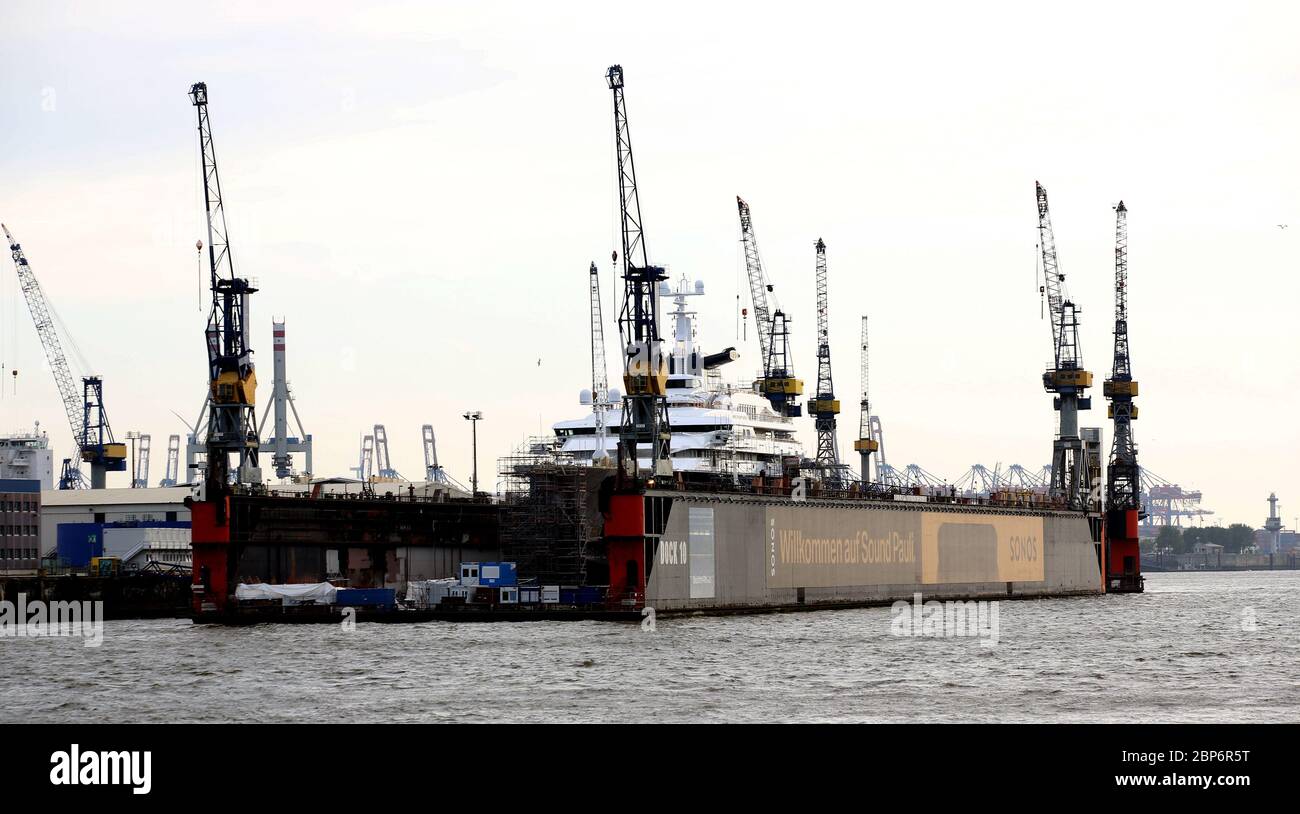 Octopus Mega Yacht in the Dock from Blohm and Voss - Port Hambu Stock ...
