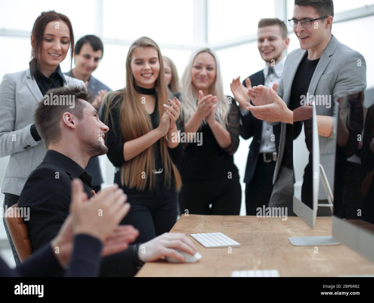 close up. business team applauding their overall success Stock Photo ...