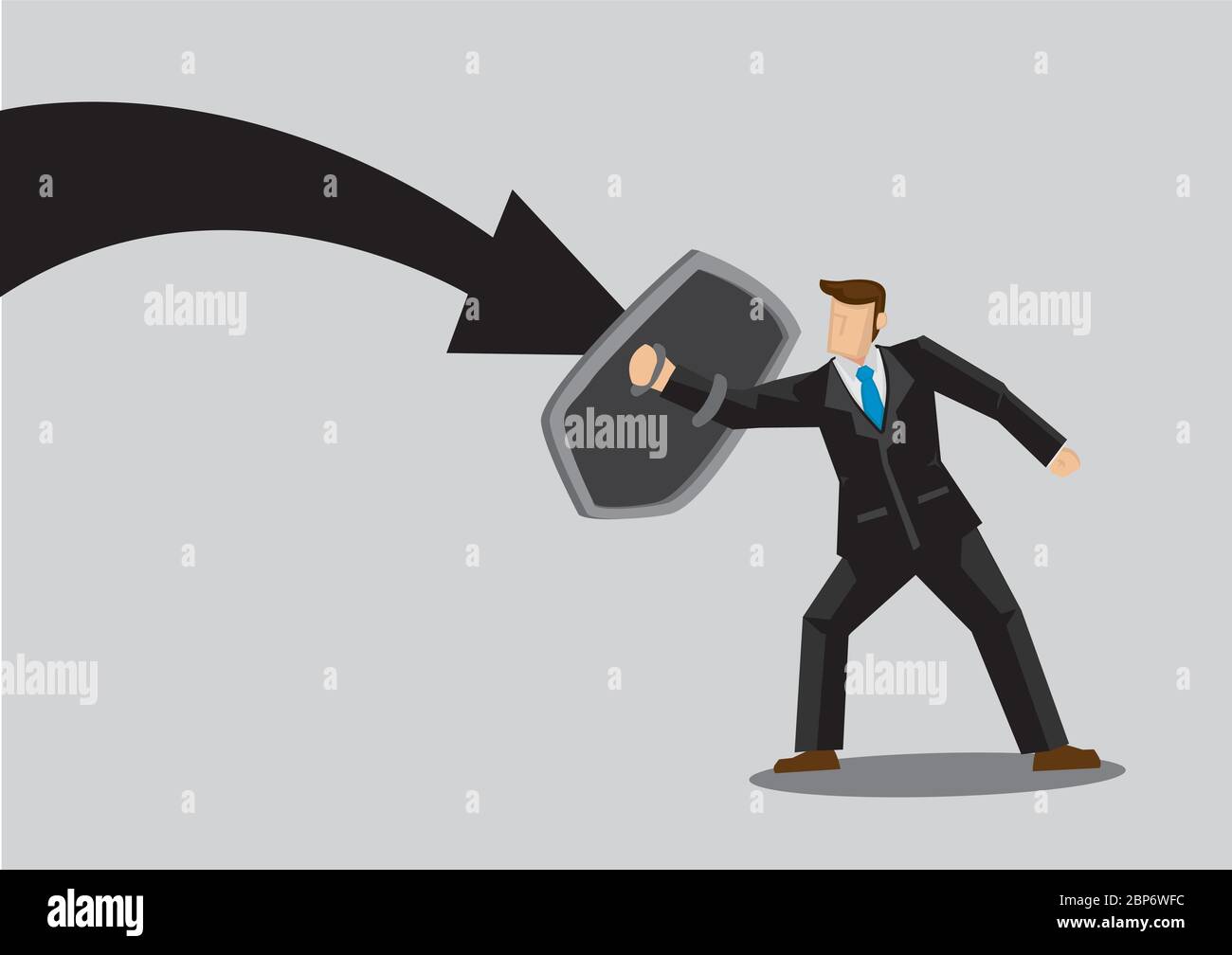 Business concept vector illustration of a businessman holding a shield ...