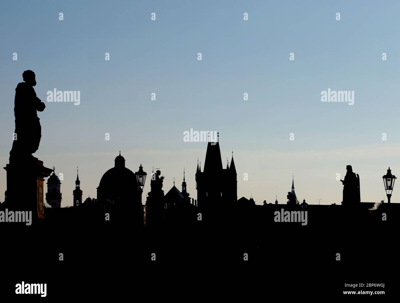 Sunset over Prague, Charles Karlov Bridge is famous attraction, world ...