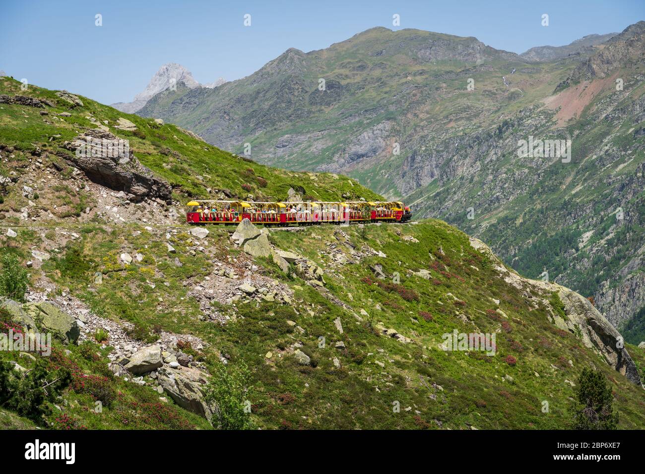 The little train of Artouste in the pyrenees in France. The highest ...