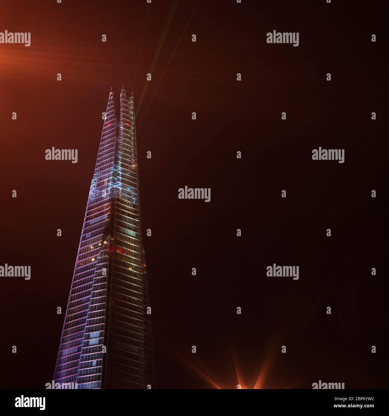 The Shard with laser lights, opening ceremony with crowds on London ...