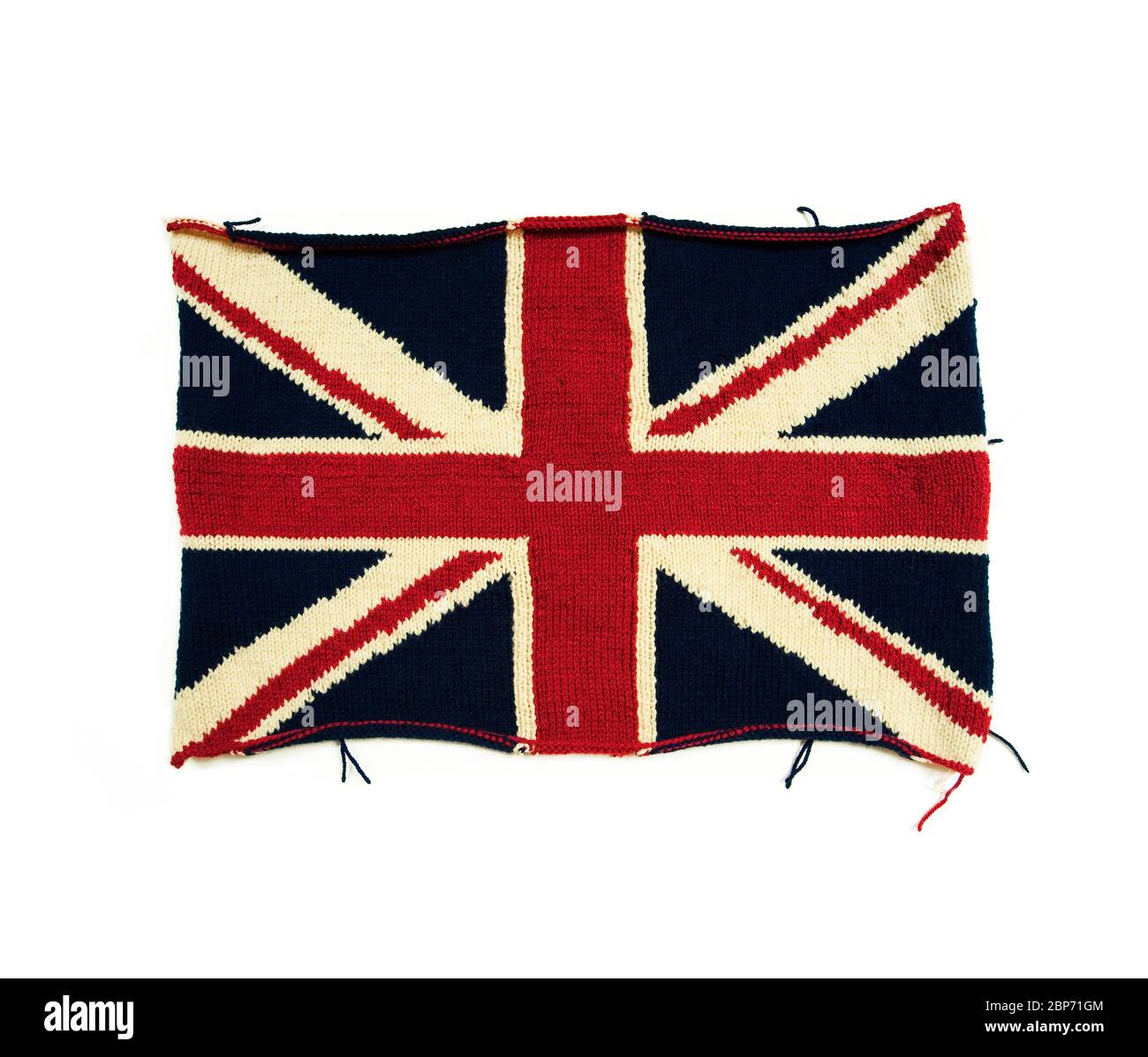 The Union Flag of the United Kingdom hand knitted in wool on white ...
