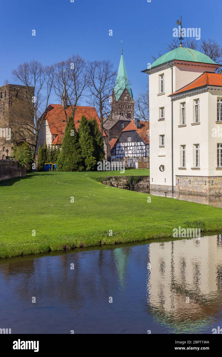 Towers of the castle and church in the Old Village of Westerholt ...