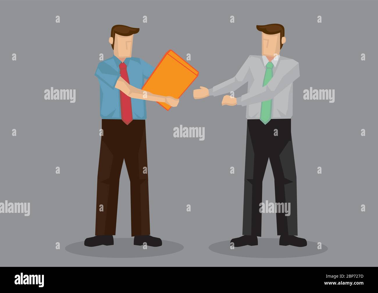 Business professional hands over document file to coworker. Vector ...