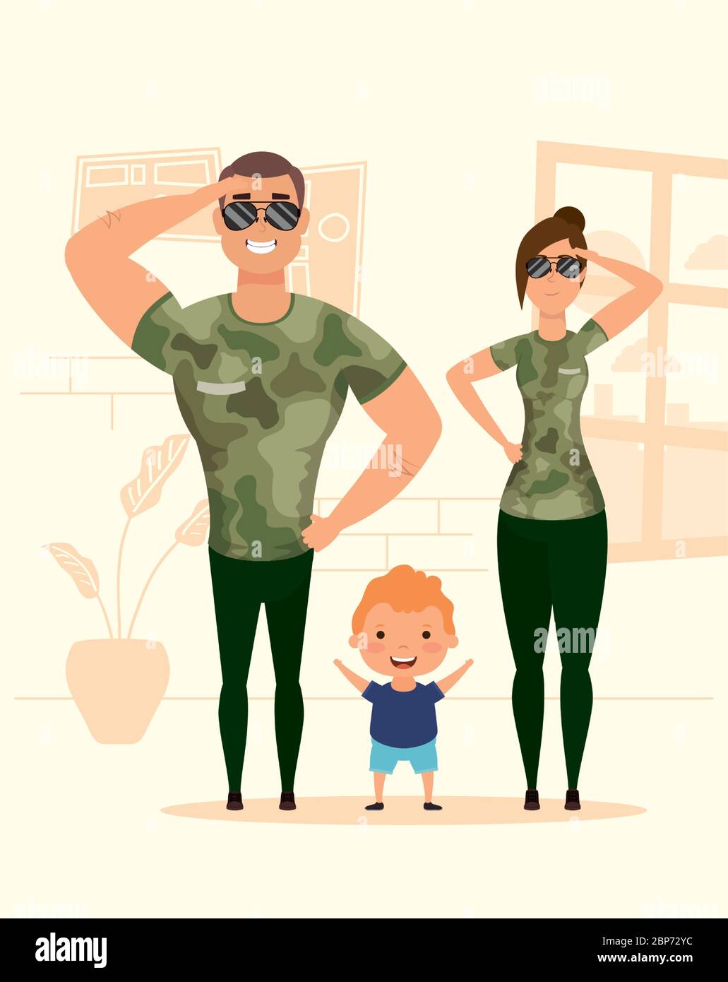 military parents couple with son stay at home Stock Vector Image & Art ...